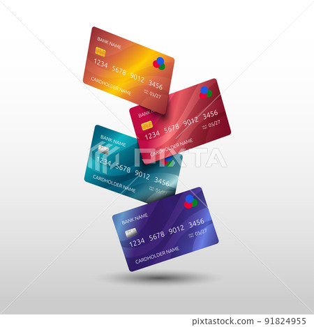 Falling credit cards. 3D fly money. Bank... - Stock Illustration ...