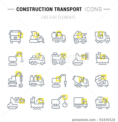 Set Vector Line Icons of Construction Transport - Stock Illustration ...