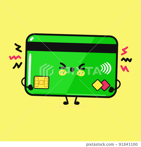 Cute angry credit card character. Vector hand... - Stock Illustration ...