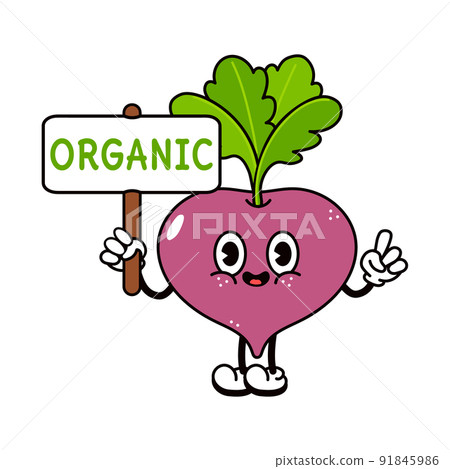 Cute funny radish with an inscription organic... - Stock Illustration ...