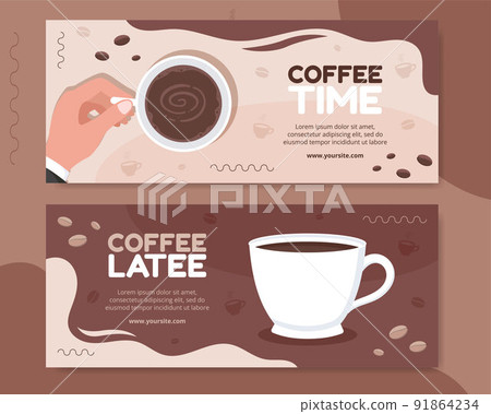 Coffee Cup Banner Template Flat Cartoon... - Stock Illustration ...