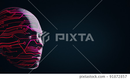Circuit pattern on a human face on dark... - Stock Illustration ...