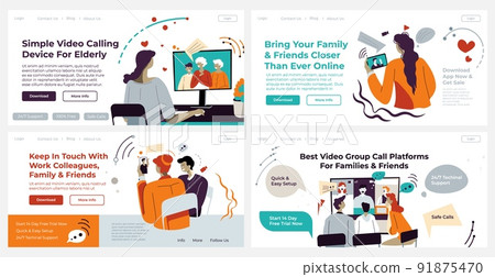 Web page set with video call app advertising - Stock Illustration ...