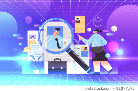 hr manager in virtual reality glasses choosing... - Stock Illustration ...