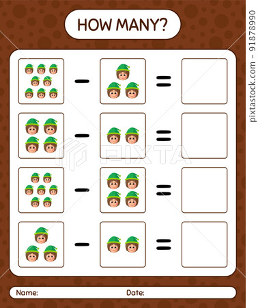 How many counting game with girls. worksheet...-插圖素材 [91878990] - PIXTA圖庫