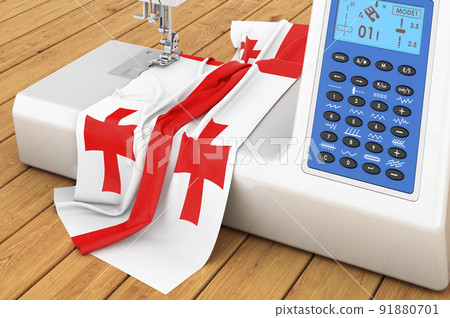 Sewing machine with Georgian flag on the wooden... - Stock Illustration ...