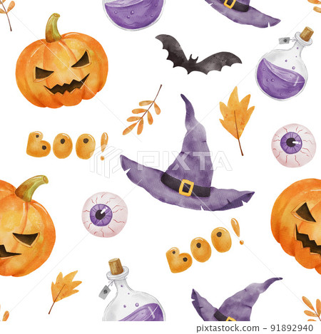 Seamless pattern for Halloween party. Pumpkin,... - Stock Illustration ...