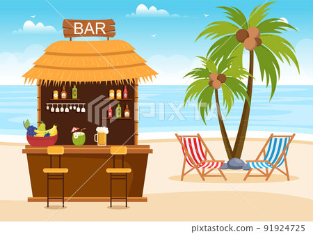 Tropical Bar or Pub in Beach with Alcohol... - Stock Illustration ...