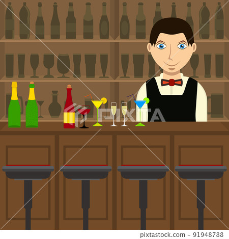 Bar inside with barman and bar counter....-插圖素材 [91948788] - PIXTA圖庫