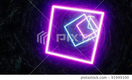 Neon Rectangle Shape Light in the Cave Tunnel... - Stock Illustration ...