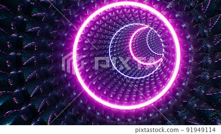 Shining Neon Circle Light Black Metal Tunnel 3D... - Stock Illustration ...