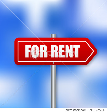 For rent sign in flat style on sky background.... - Stock Illustration ...