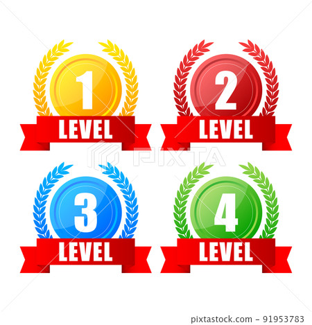 1,2,3,4 level up sign. Game label, award,... - Stock Illustration ...
