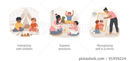 Social interaction in daycare center isolated... - Stock Illustration ...