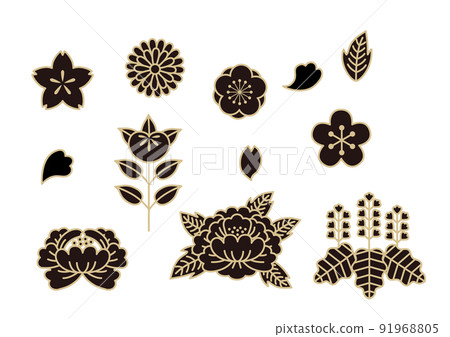 Japanese style motif material set - Stock Illustration [91968805] - PIXTA