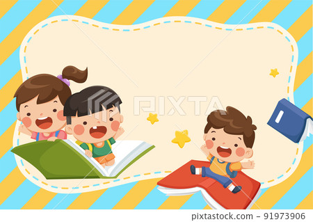 Frame of kids reading books - Stock Illustration [91973906] - PIXTA