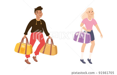 Man and Woman Tourist Character Carrying Bags... - Stock Illustration ...