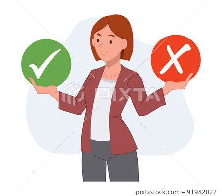 woman making decision between two options.Right... - Stock Illustration ...