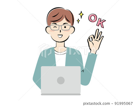 A man who gives an OK sign by operating a... - Stock Illustration ...