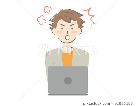 A man who gets angry when operating a computer - Stock Illustration ...