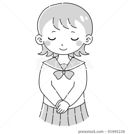 Illustration of a female student bowing (black... - Stock Illustration ...