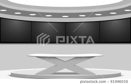 white table and lcd background in a news studio... - Stock Illustration ...