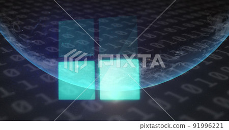 Image of loading squares icon and binary coding...-插圖素材 [91996221] - PIXTA圖庫