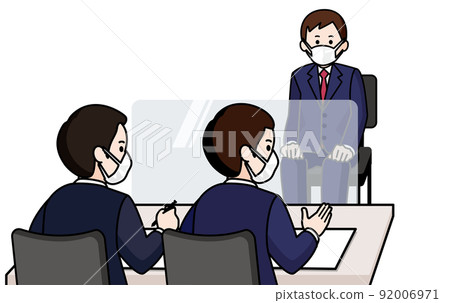 Two male interviewers who are interviewed with... - Stock Illustration ...