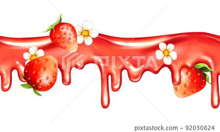 Seamless dripping red strawberry syrup on white... - Stock Illustration ...