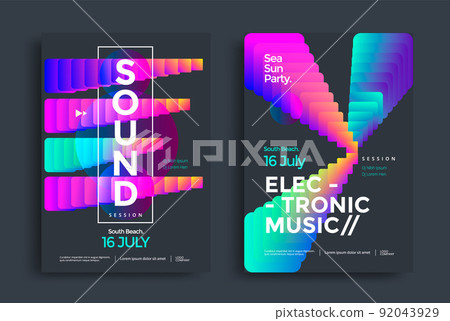 Sound minimal poster design abstract wave - Stock Illustration ...