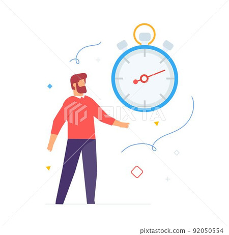 A man stands next to the clock, time, productivity - Stock Illustration ...