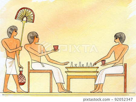 Egyptians playing chess at the table, the... - Stock Illustration ...