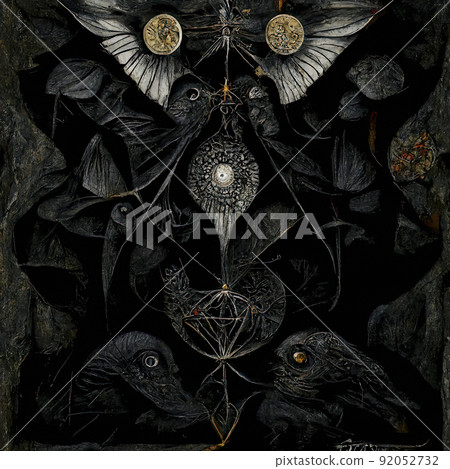 Dark Magical Portal with Carved Raven Heads and... - Stock Illustration ...