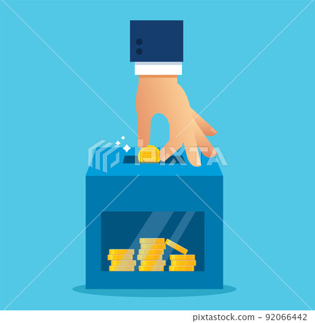 hand putting coin into a box for donations.... - Stock Illustration ...