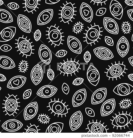 Eyes Seamless Pattern on Black Background. Vector - Stock Illustration ...