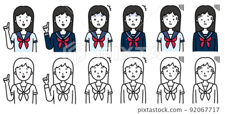 Female students with various poses and facial... - Stock Illustration ...