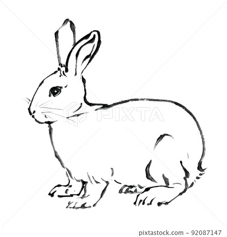 Rabbit drawn with ink painting technique (line... - Stock Illustration ...