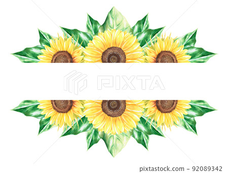 Sunflowers horizontal template. Watercolor... - Stock Illustration ...