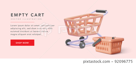 Banner empty cart for website or app with 3d... - Stock Illustration ...