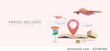 Fast delivery parcel service concept in 3d...-插圖素材 [92096966] - PIXTA圖庫