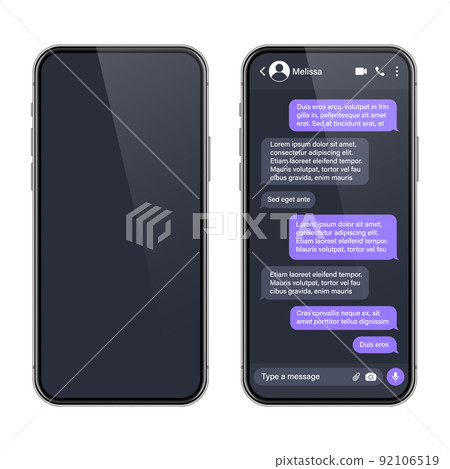 Realistic smartphone with messaging app. SMS... - Stock Illustration ...