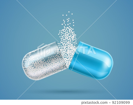 Open realistic medicine capsule. Medical pill.... - Stock Illustration ...