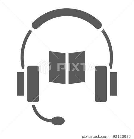 Book with headphones glyph icon, e learning and... - Stock Illustration ...