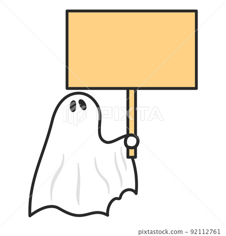 A cute illustration of a ghost holding a sign. - Stock Illustration ...