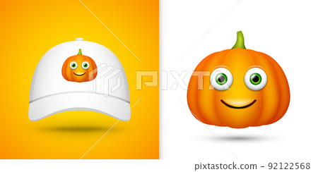 Pumpkin on white baseball cap. Vector - Stock Illustration [92122568 ...