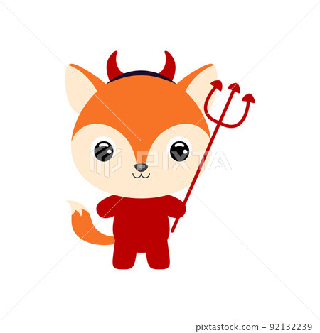 Cute little Halloween fox in a devil costume.... - Stock Illustration ...