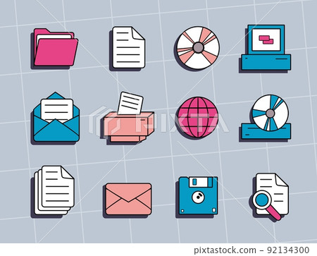 A set of interface elements of the old pc... - Stock Illustration ...