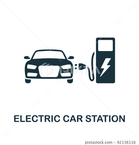 Electric Car Station icon. Monochrome simple... - Stock Illustration ...