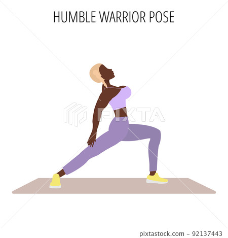 Young woman doing humble warrior pose yoga workout - Stock Illustration ...