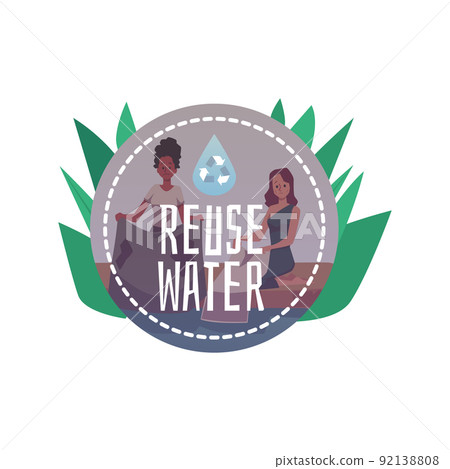 Reuse water sticker with sad women washing... - Stock Illustration ...